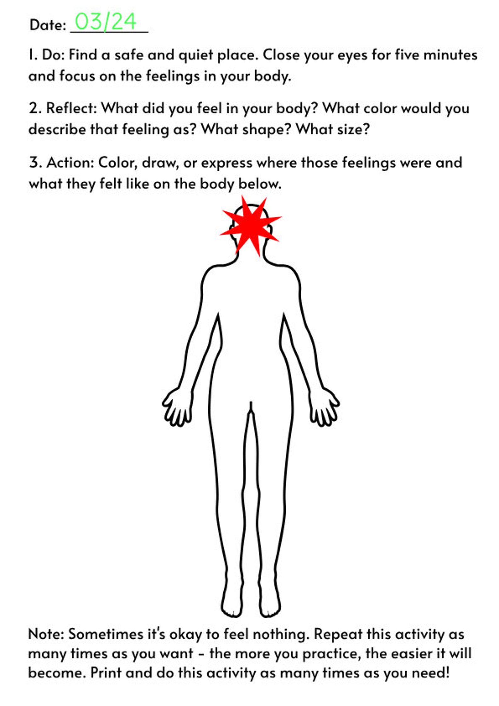 Body Scan Therapist Activity Sheet for Mental Health Help Download and ...