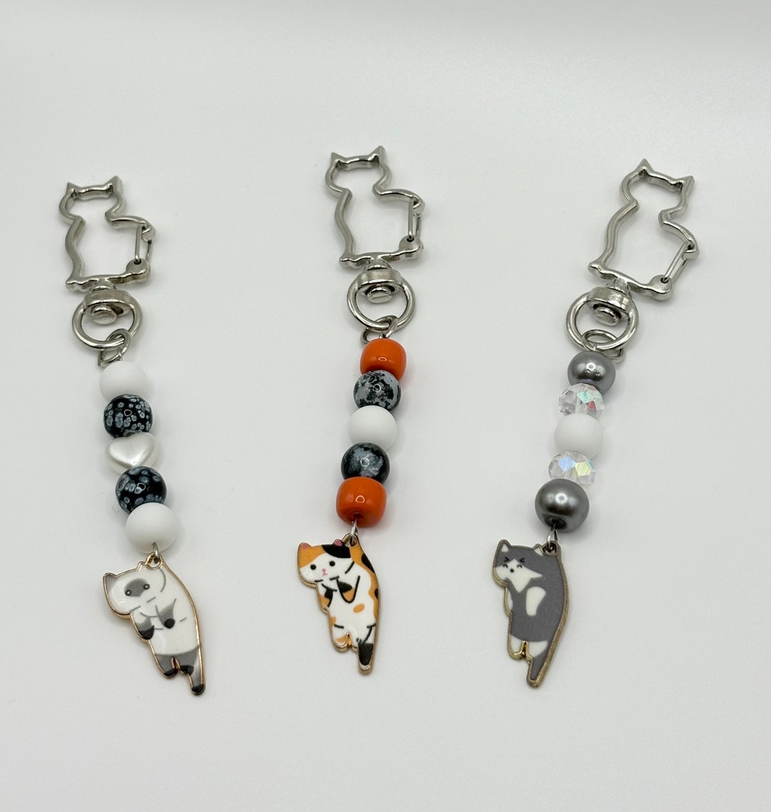 Dangle Cat Handmade Keychain With Colorful Beads Over 4 Inches Long ...