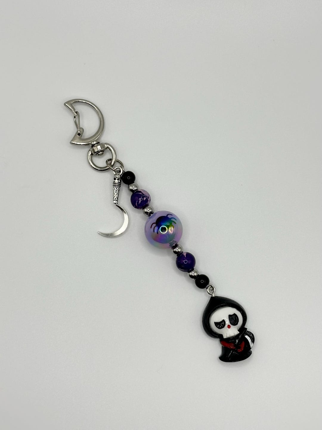 Grim Reaper Keychain Handmade 5 Inch Long With Spider Spooky Accessory ...