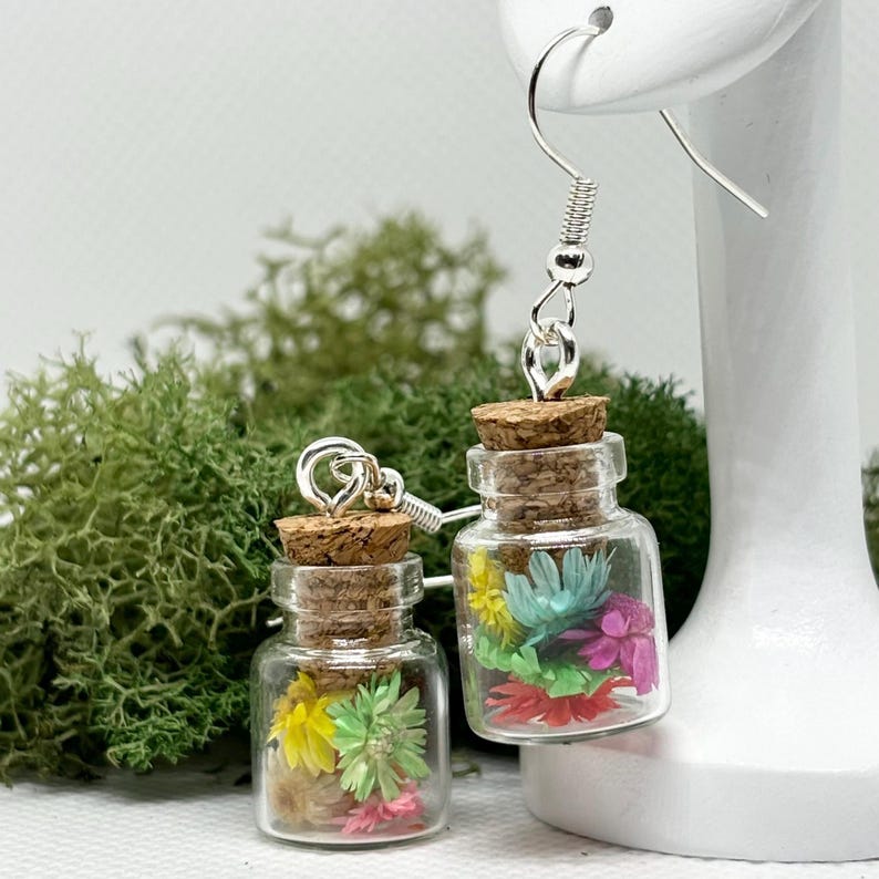 Colorful Flower Mini Jar Earrings Handmade With Hypoallergenic Hooks ...
