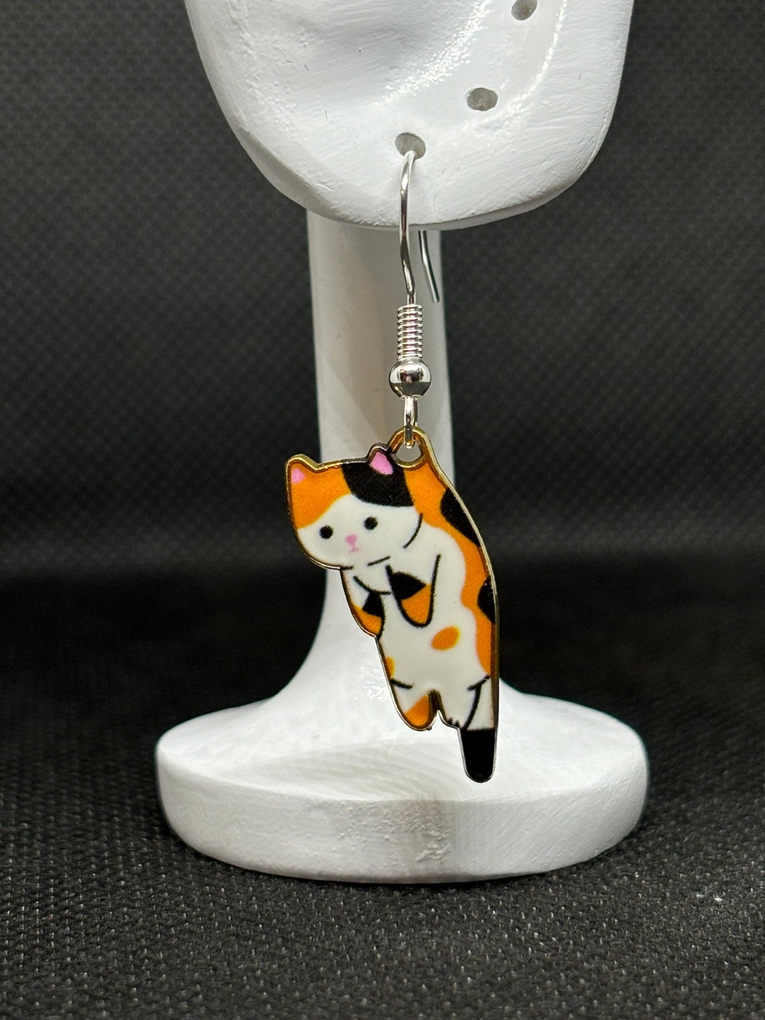 Hanging Cat Scruff Dangle Earrings Playful Hand Assembled Animal ...