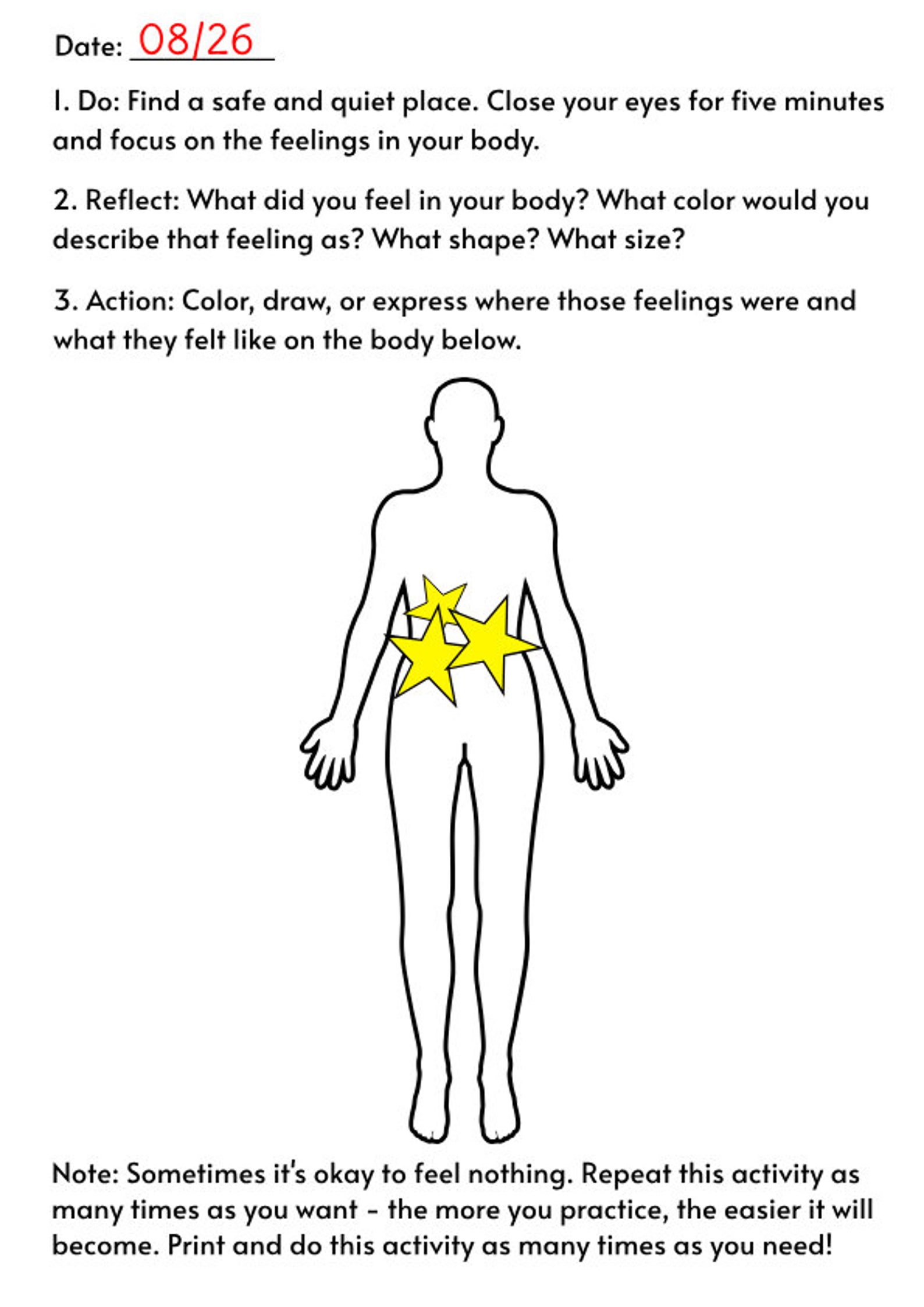 Body Scan Therapist Activity Sheet for Mental Health Help Download and ...