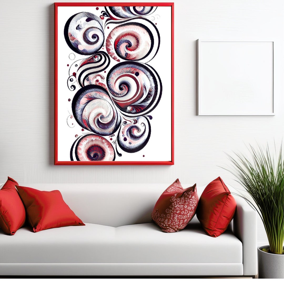 Instant Download |red and Black & White Abstract Canvas Art| Abstract ...