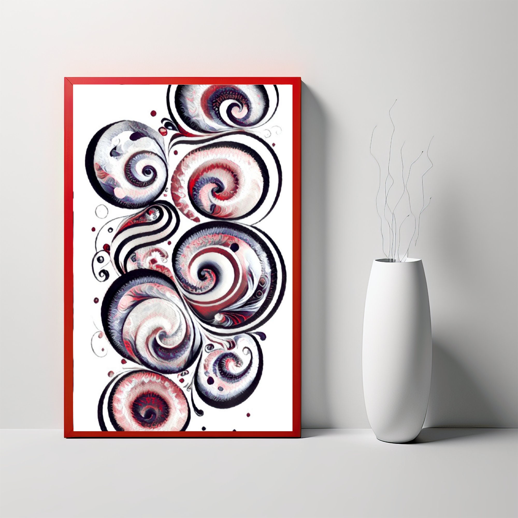 Instant Download red and Black & White Abstract Canvas Art Abstract Art ...