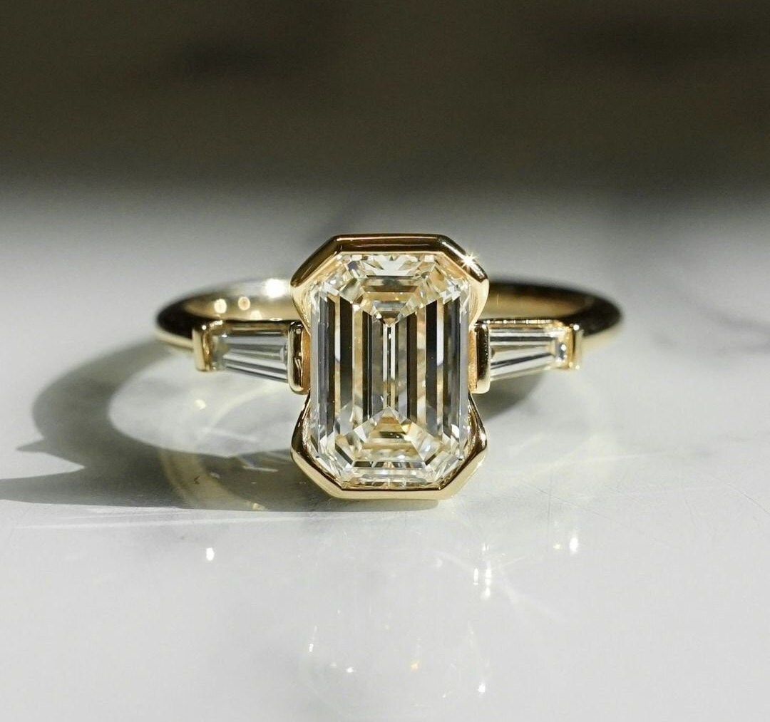 GRA Certified 2.01ct Emerald Cut Moissanite Engagement Ring Flawless ...