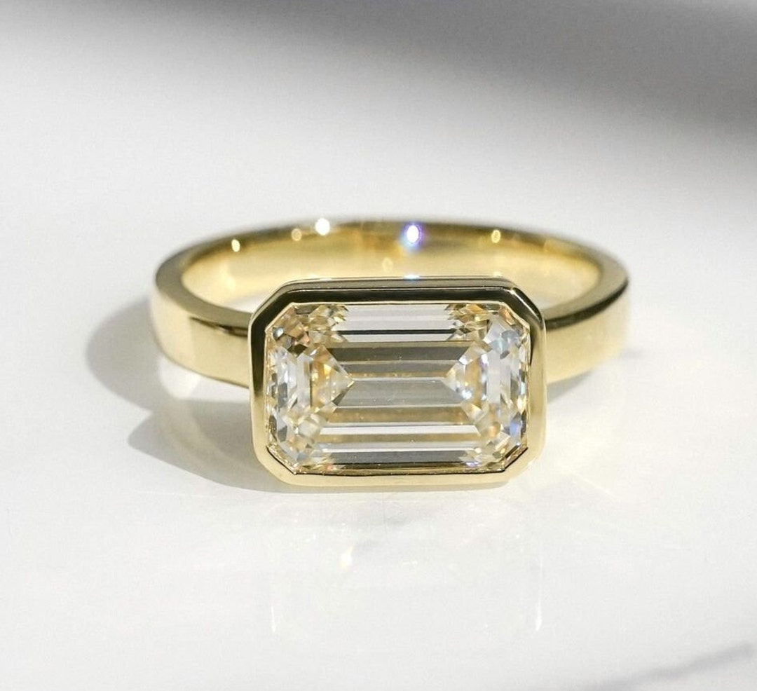 GRA Certified 2.85 CT Emerald Cut Moissanite Engagement Ring Solitaire ...