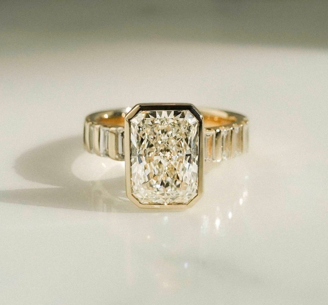 GRA Certified 3.34CT Radiant Cut Moissanite Engagement Ring Solitaire ...