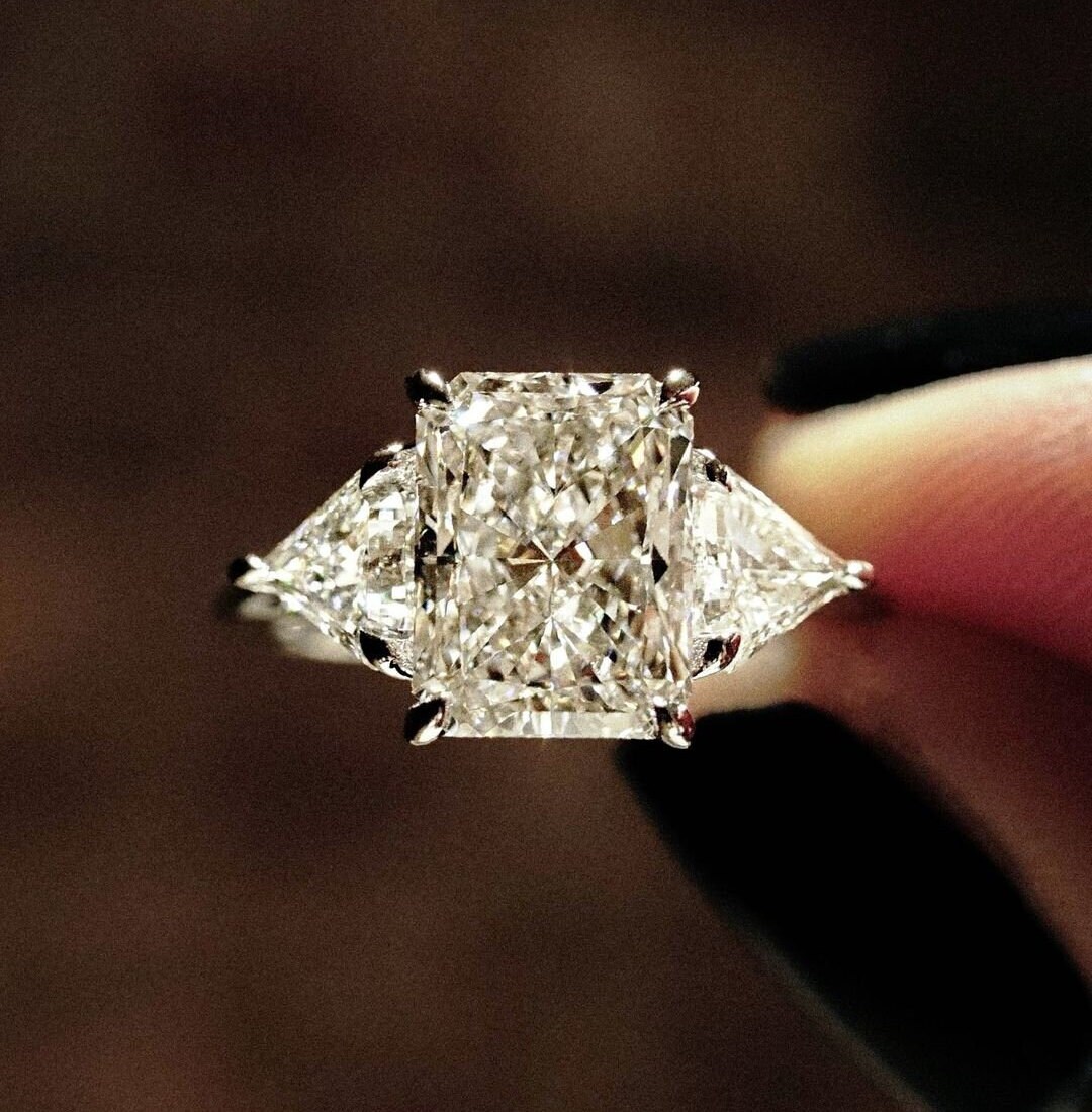 GRA Certified 2.5ct Radiant Cut Moissanite Three Multi Stone Engagement ...