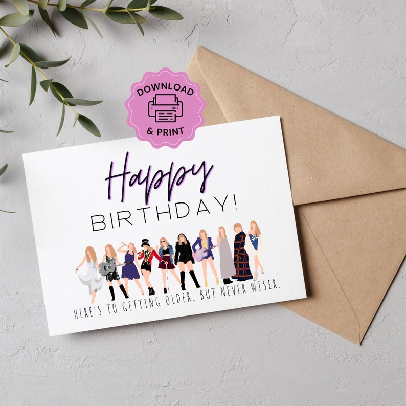 Taylor Swift Printable Birthday Card Eras Tour Swiftie Etsy