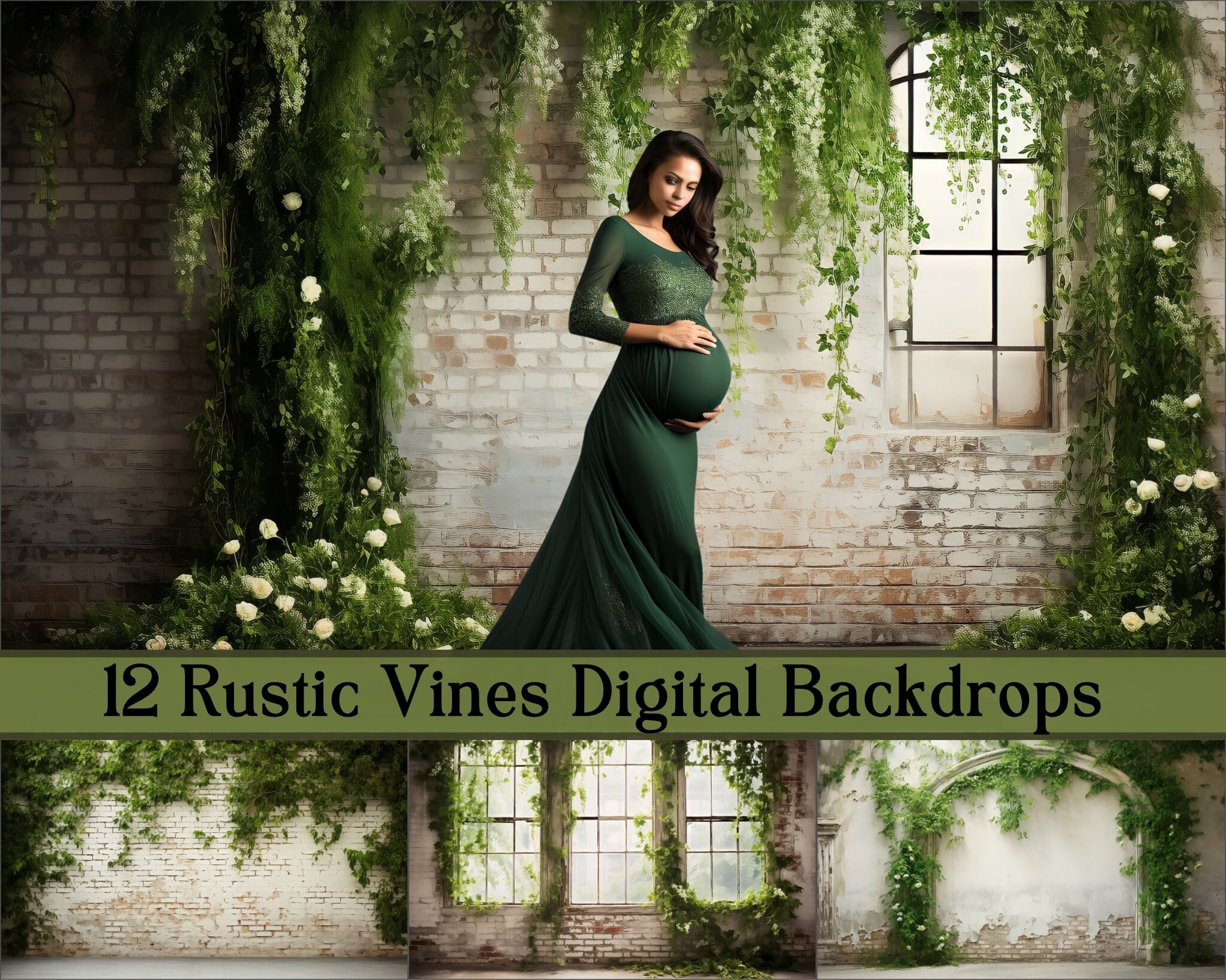 12 Rustic Vines Digital Backdrops Overlays for Photoshop Floral White ...
