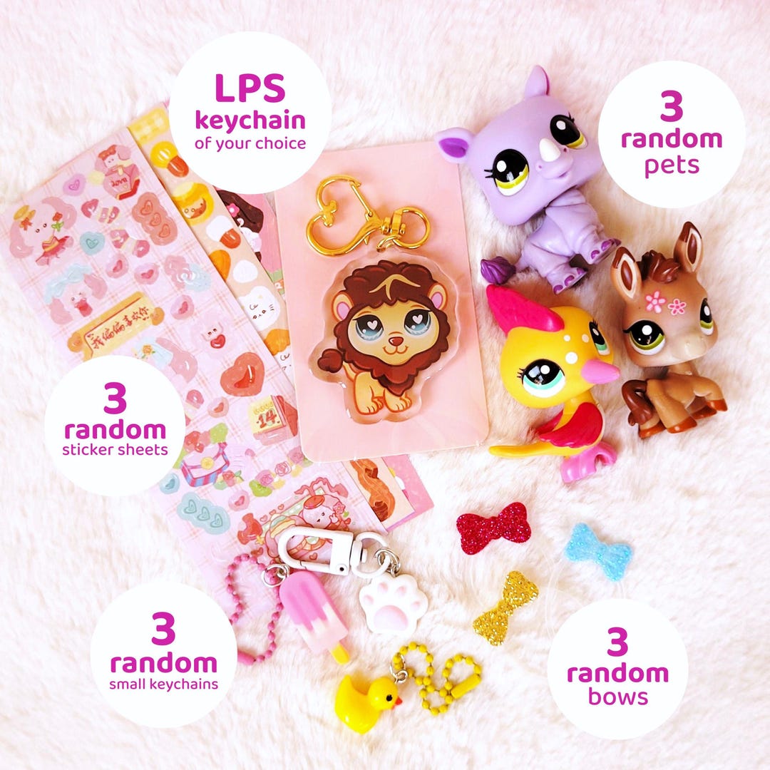 Mystery Box LPS Littlest Pet Shop - Set of 3 RANDOM Pets, Lion Keychain ...