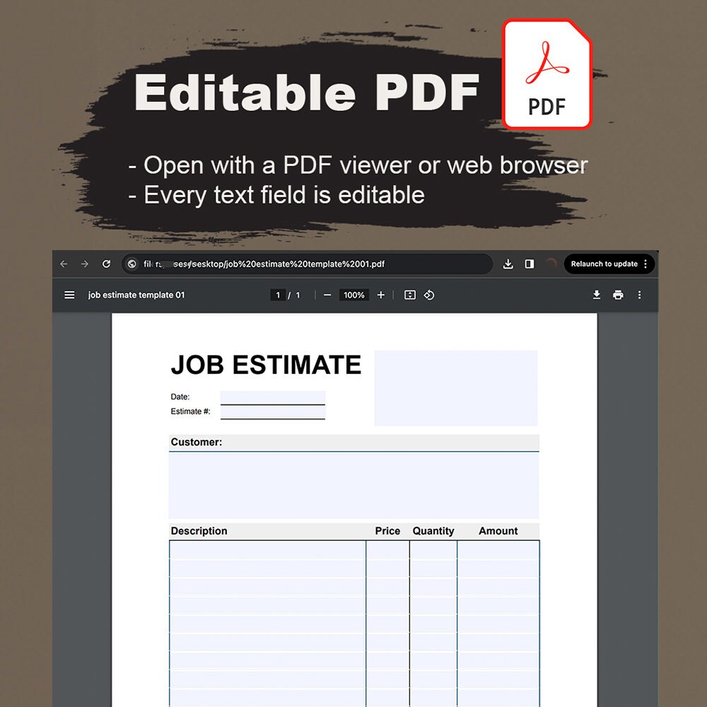 Job Estimate Template Contractor Estimate Job Estimate Editable ...