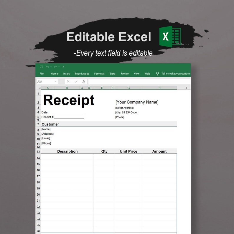 Business Receipt Order Form Editable & Printable PDF/ MS Word/ MS Excel ...