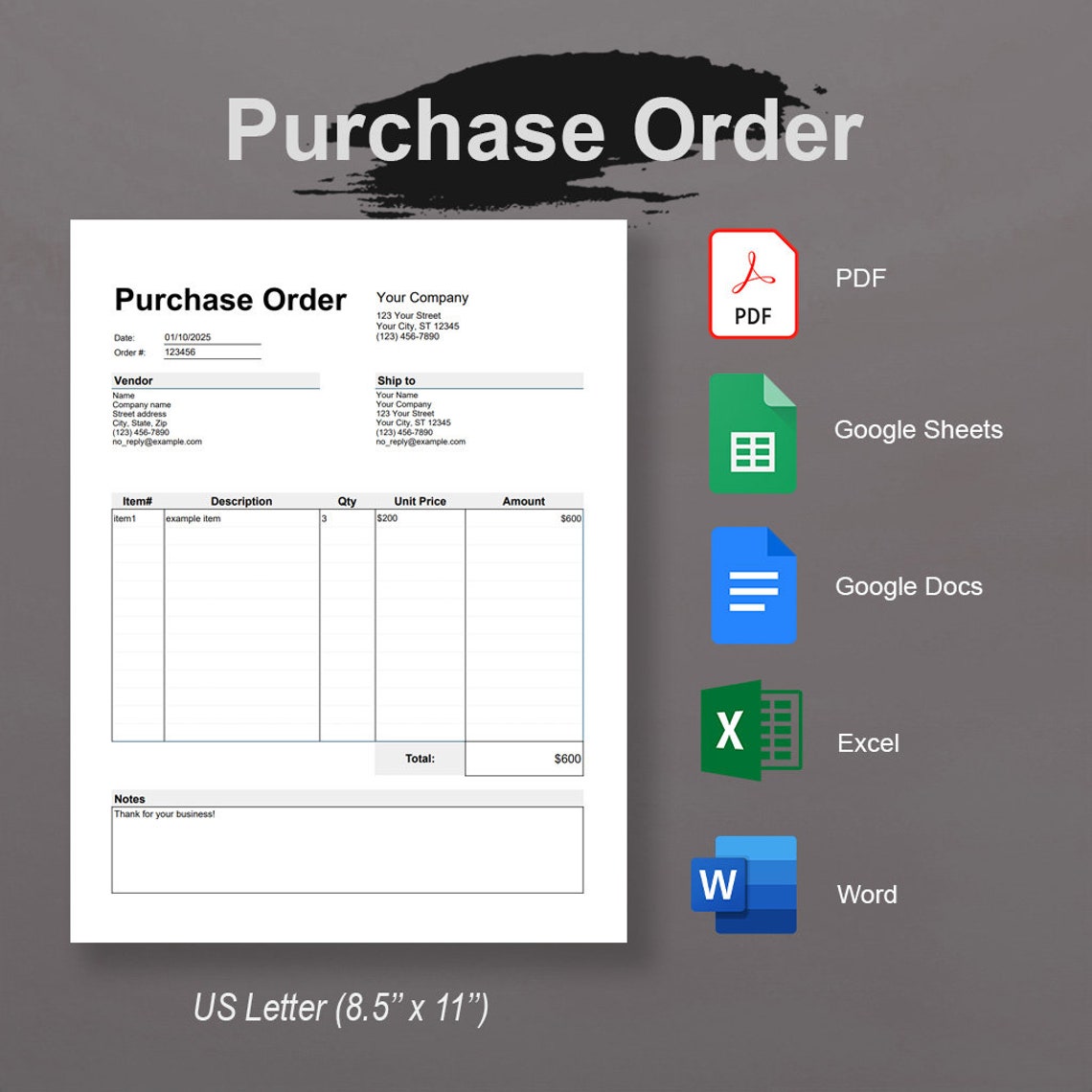 Purchase Order | Order Form Editable | Editable & Printable PDF/ MS Word/ MS Excel / Google Docs ...