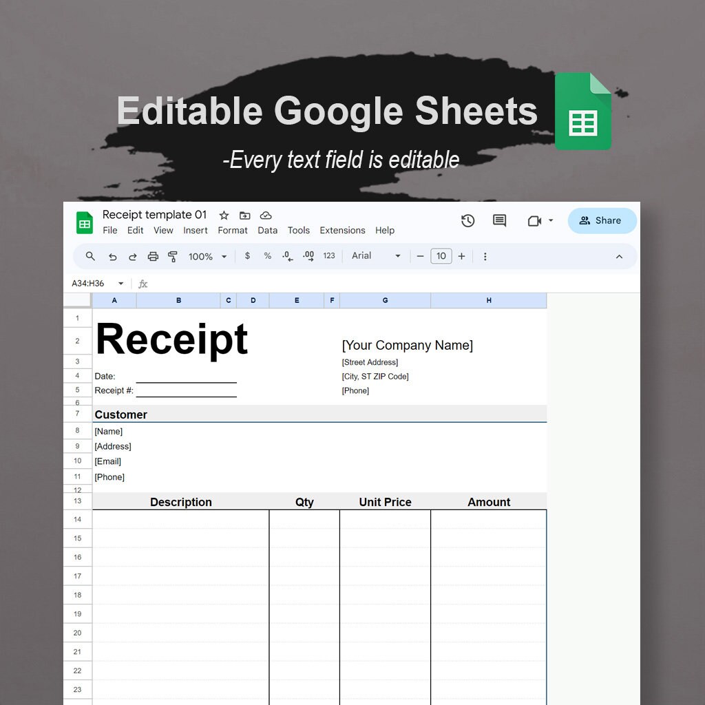 Business Receipt Order Form Editable & Printable PDF/ MS Word/ MS Excel ...