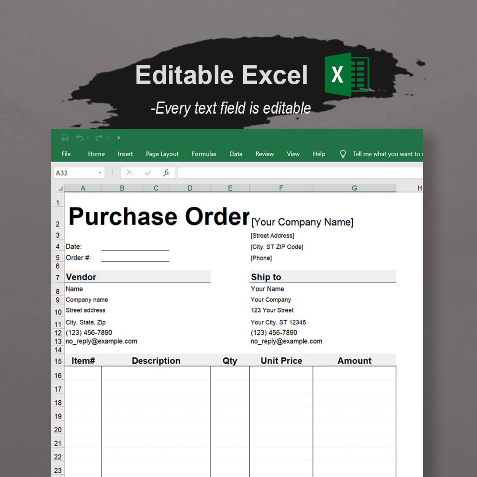 Purchase Order | Order Form Editable | Editable & Printable PDF/ MS ...