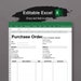 Purchase Order | Order Form Editable | Editable & Printable PDF/ MS Word/ MS Excel / Google Docs ...