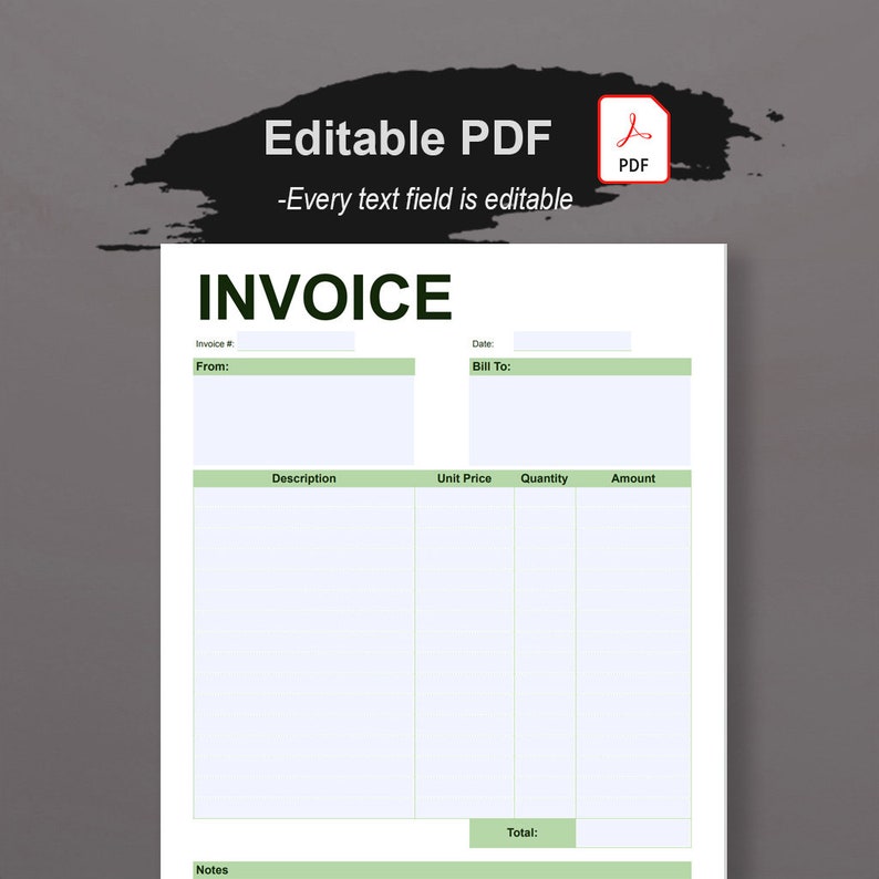 Business Invoice Simple Invoice Template Editable & Printable PDF/ MS ...