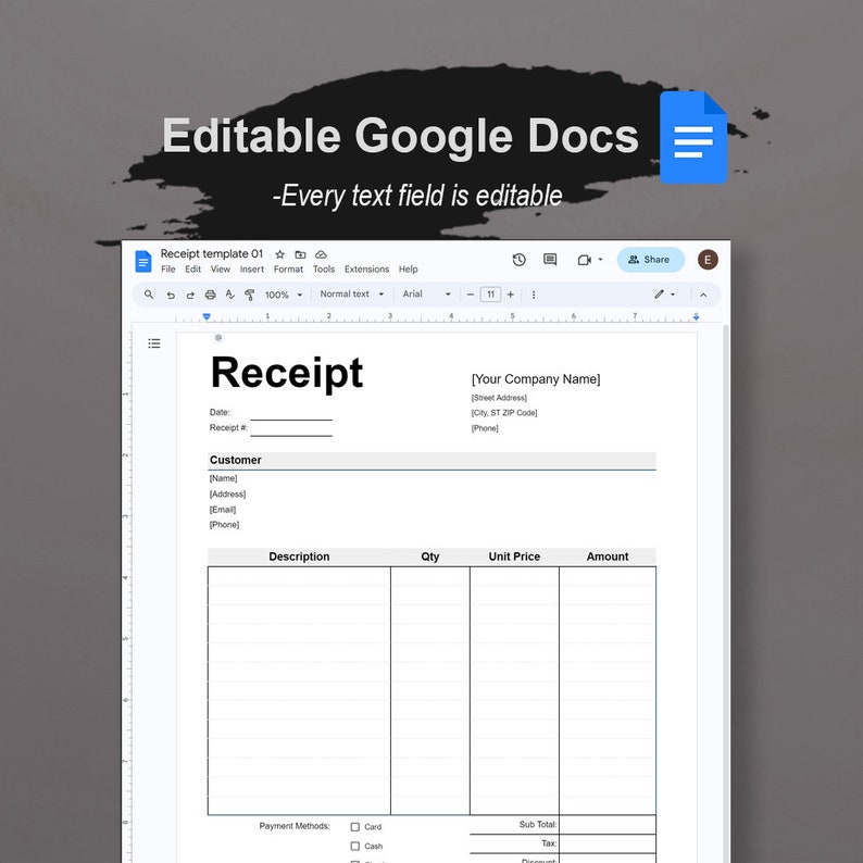 Business Receipt Order Form Editable & Printable PDF/ MS Word/ MS Excel ...