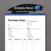Purchase Order | Order Form Editable | Editable & Printable PDF/ MS Word/ MS Excel / Google Docs ...