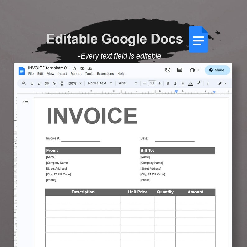 Business Invoice | Simple Invoice Template | Editable & Printable PDF/ MS Word/ MS Excel ...