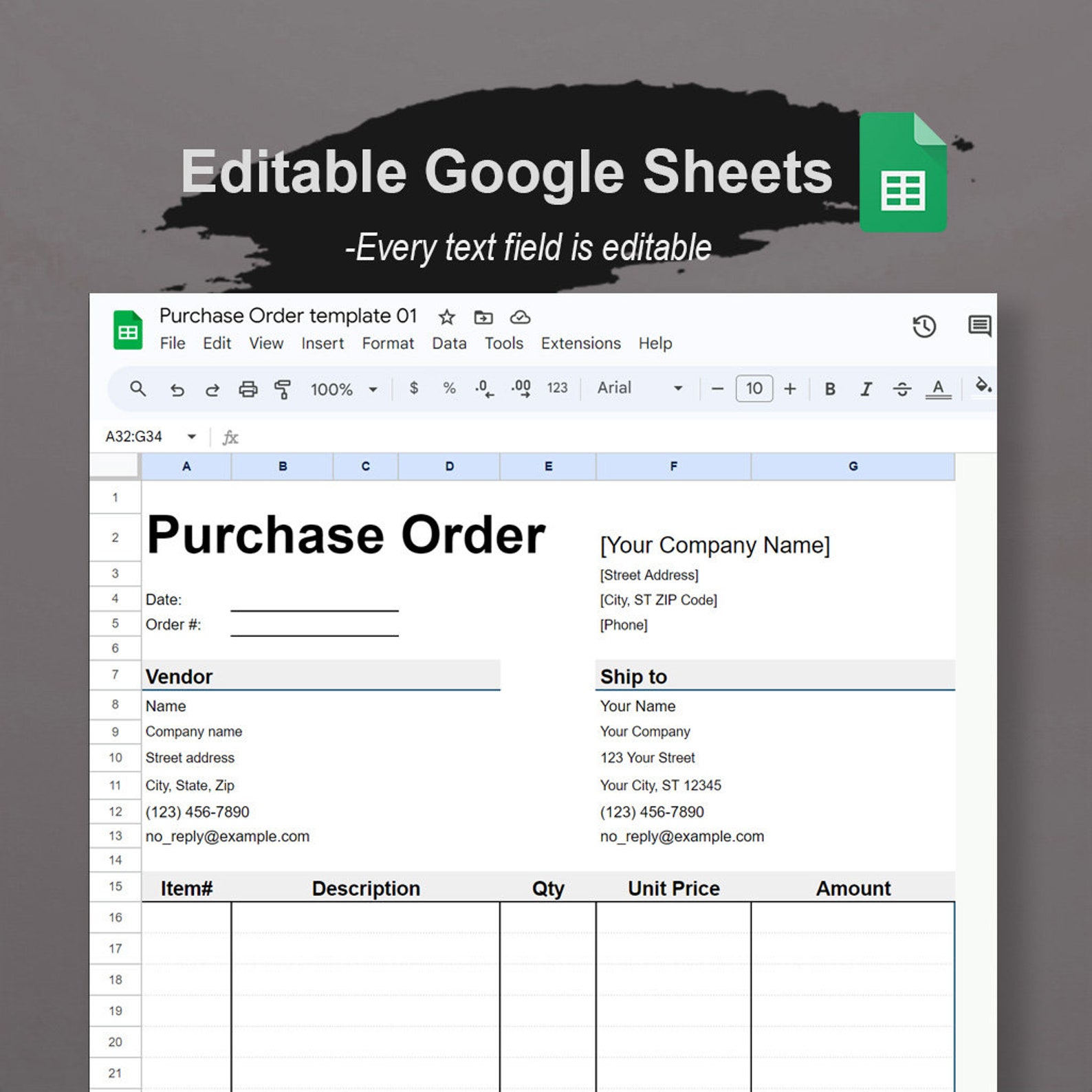 Purchase Order | Order Form Editable | Editable & Printable PDF/ MS Word/ MS Excel / Google Docs ...