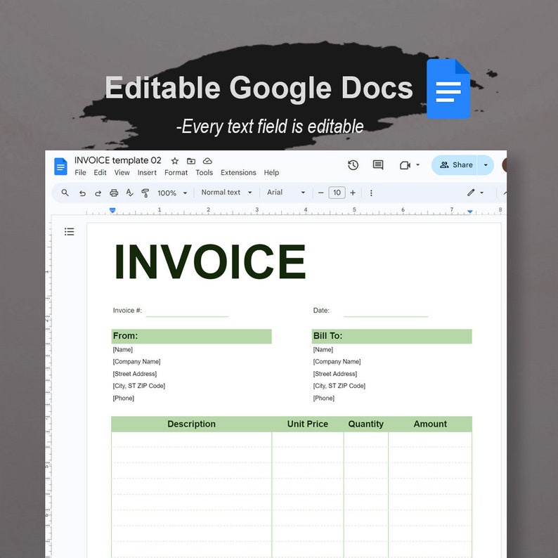 Business Invoice Simple Invoice Template Editable & Printable PDF/ MS ...