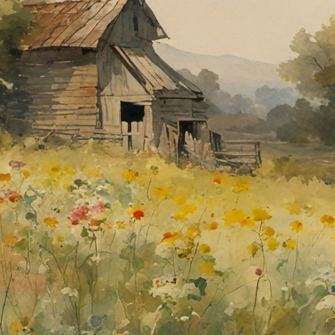 Printable Spring Farm House by the Meadow With Soft Focus - Etsy