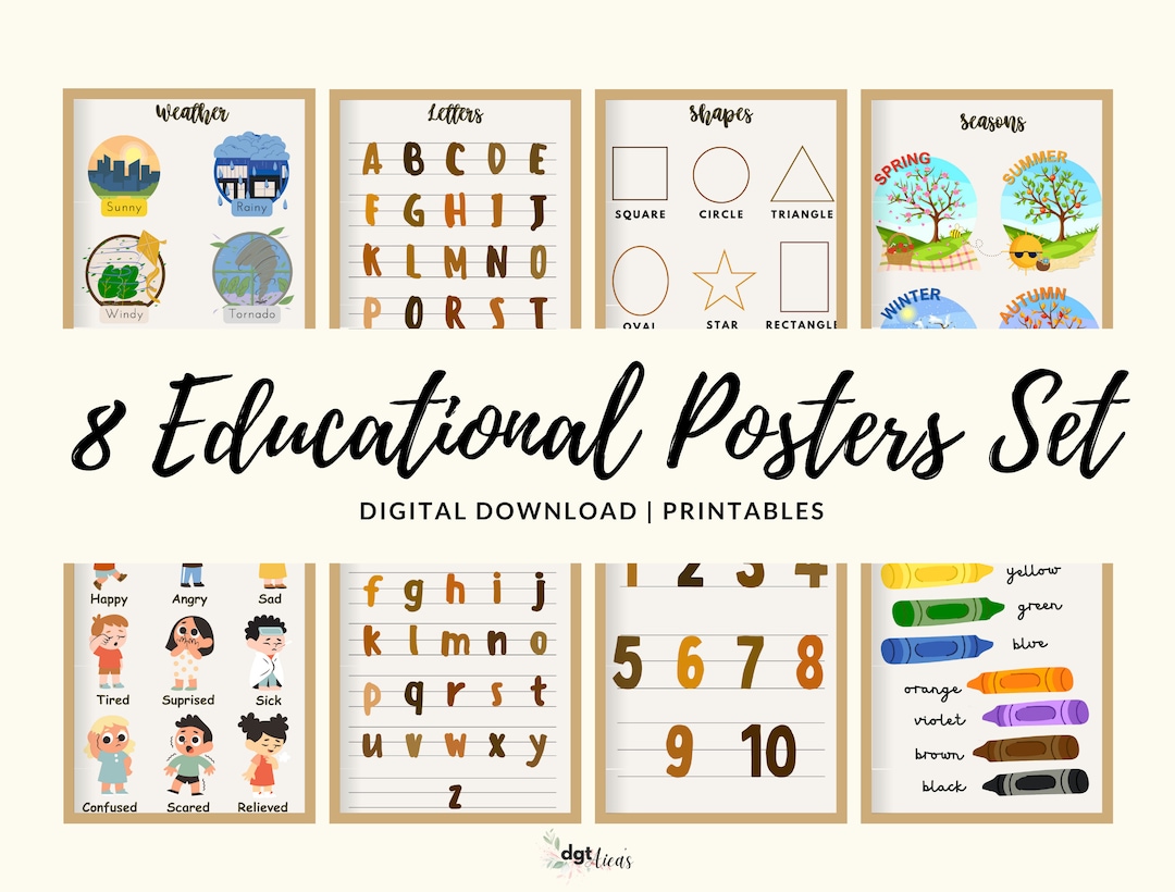 8 Educational Posters Set Homeschool Nursery Poster Artful Toddler ...