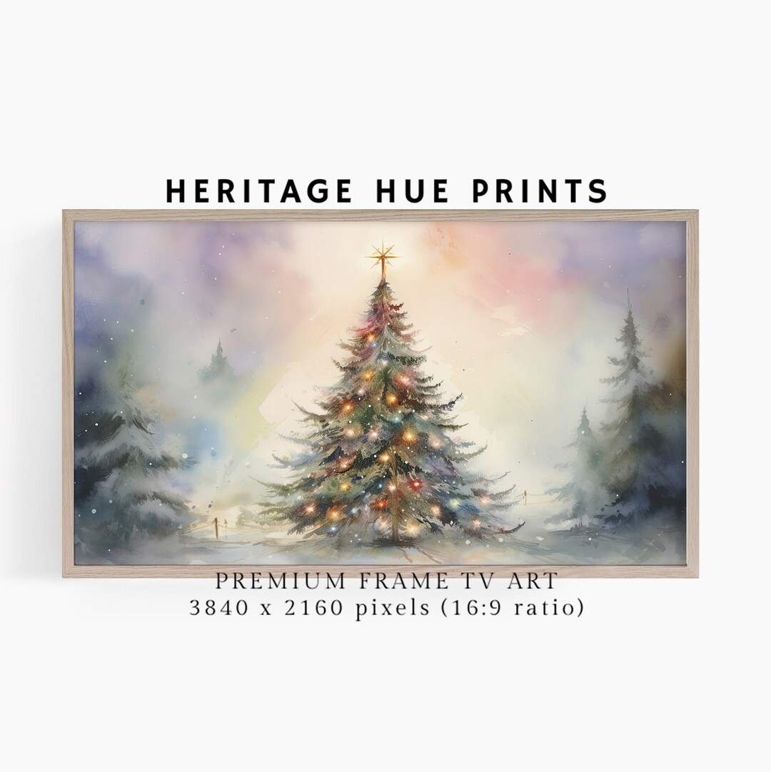 Printable Christmas Tree Wall Art Vintage Winter Print Rustic Landscape Oil Painting Holiday ...