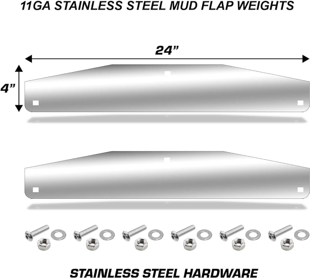 Universal Stainless Steel Mud Flap Weights Semi Truck 24" X 4" Chrome 3 ...