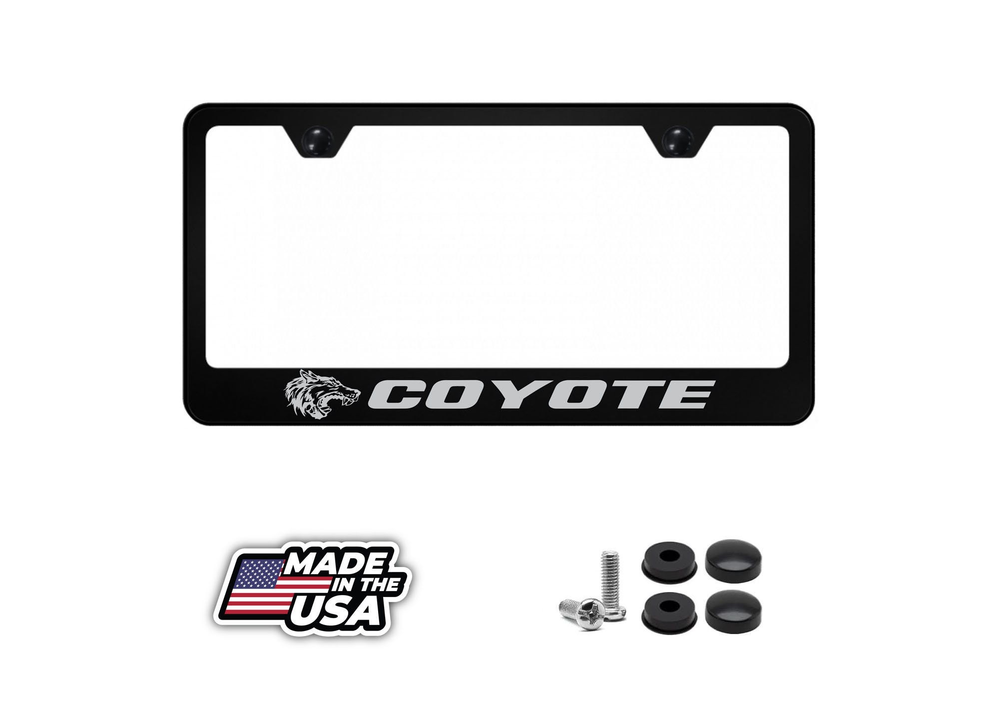 Mustang Coyote Laser Etched Black Powder Coated Stainless License Plate ...