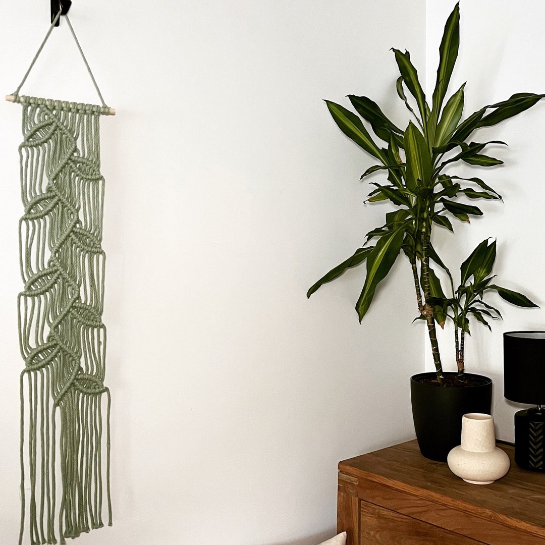 Sage Green Long Macrame Leaf Wall Hanging - Etsy UK