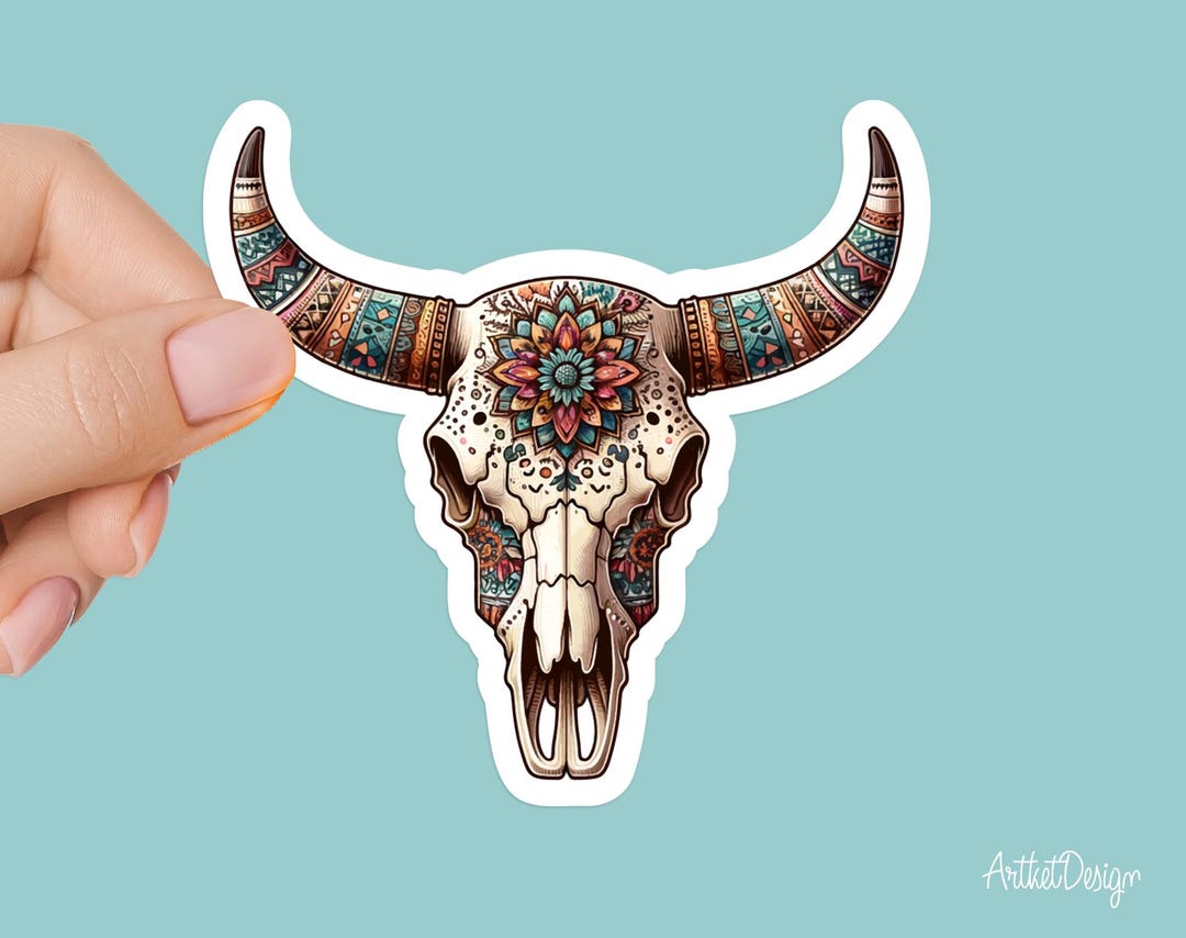 Boho Cow Skull Sticker – Western Floral Decal – Southwestern Aesthetic ...