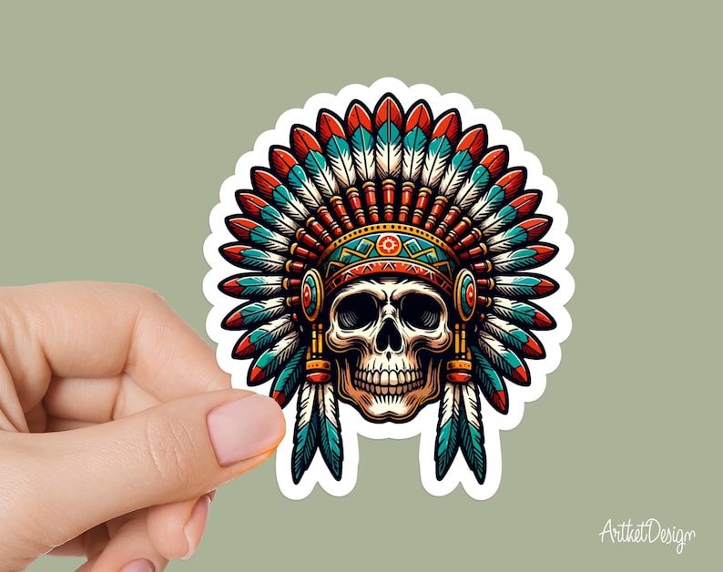 Skull With War Bonnet Sticker | Native Skull Decal | Warrior Skull ...