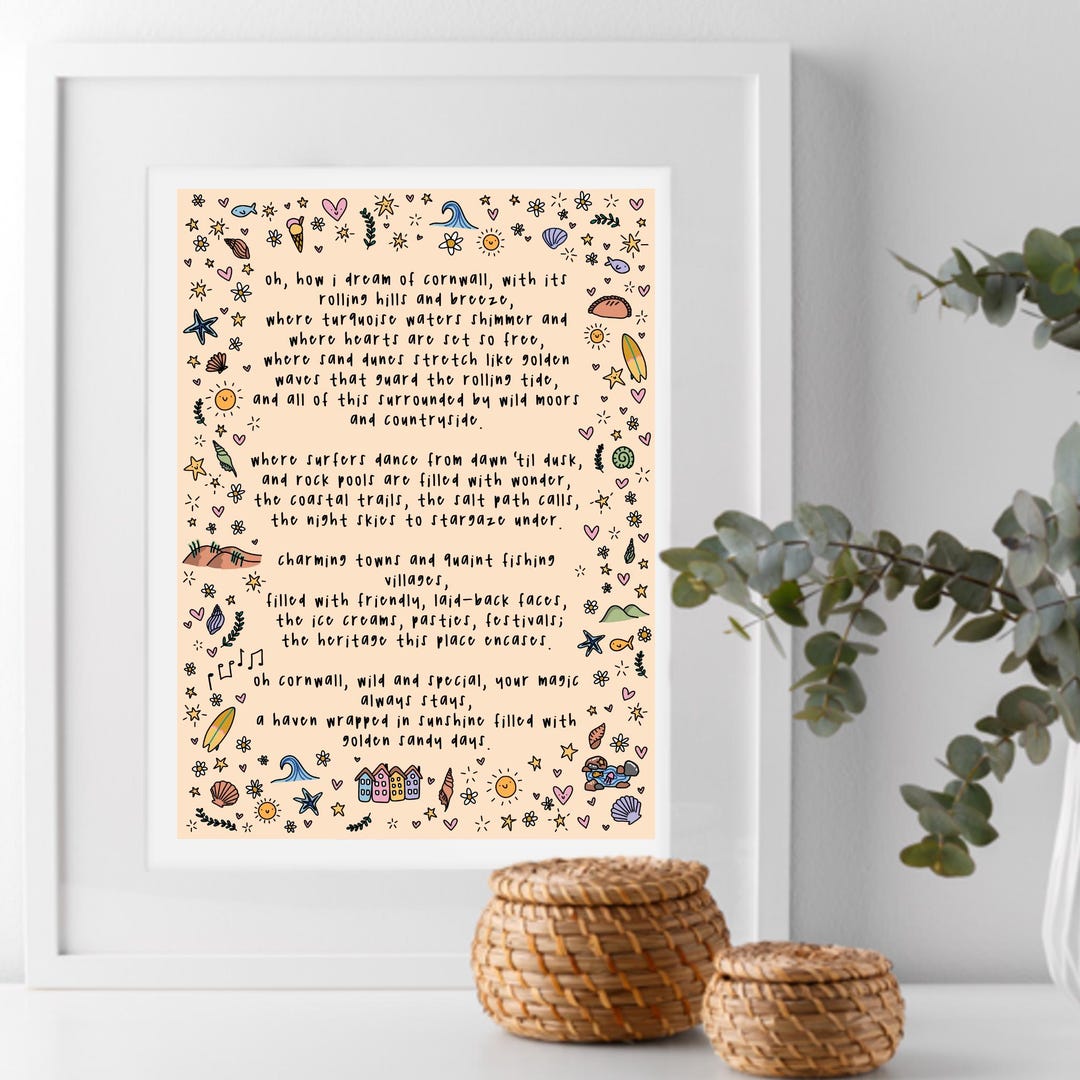 Cornwall Poem Art Print | Illustrated Coastal Design (digital Download ...