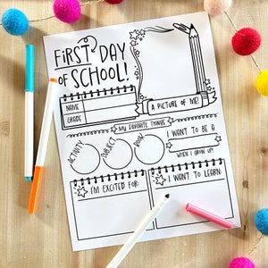 First Day of School Worksheet, Memory Book Coloring Page, Kid Capsule ...