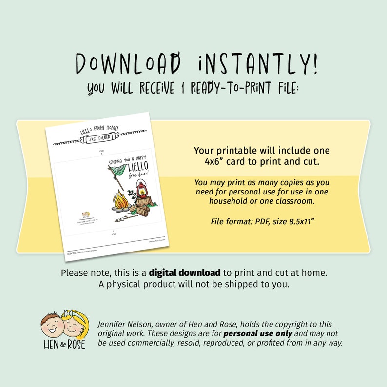 Thinking of You Camp Card Printable, Sleep Away Kids Camp Mail, Hello ...