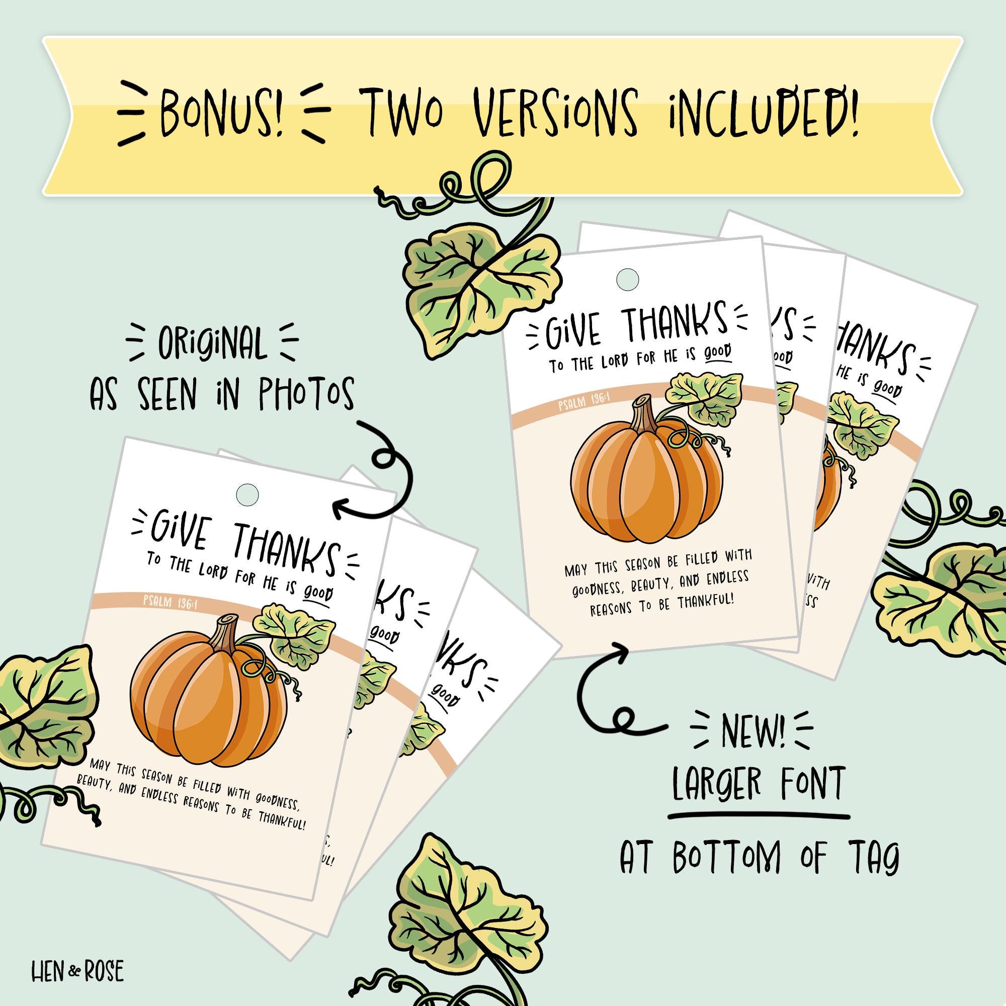 Give Thanks Bible Verse Printable Tag, Fall Thanksgiving Teacher ...