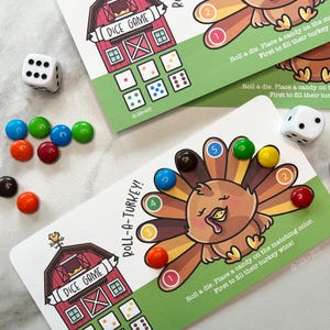 Roll A Turkey Dice Game Printable, Kid Thanksgiving Table Party Game ...