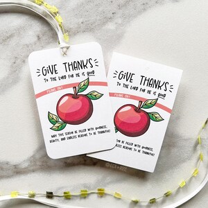 Give Thanks Bible Verse Printable Tag, Fall Apple Teacher Blessing Card ...