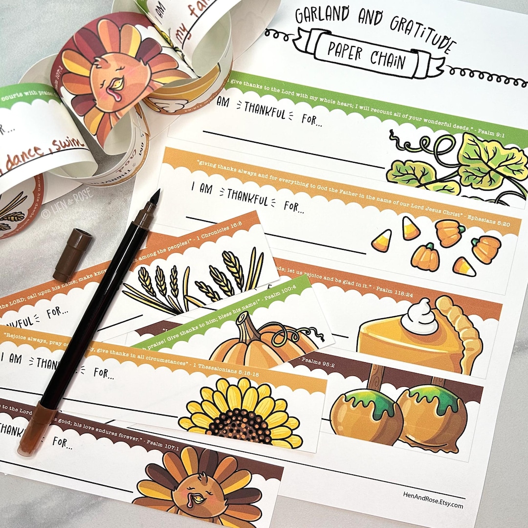 Gratitude Paper Chain Printable, Fall Thanksgiving Kid Activity ...