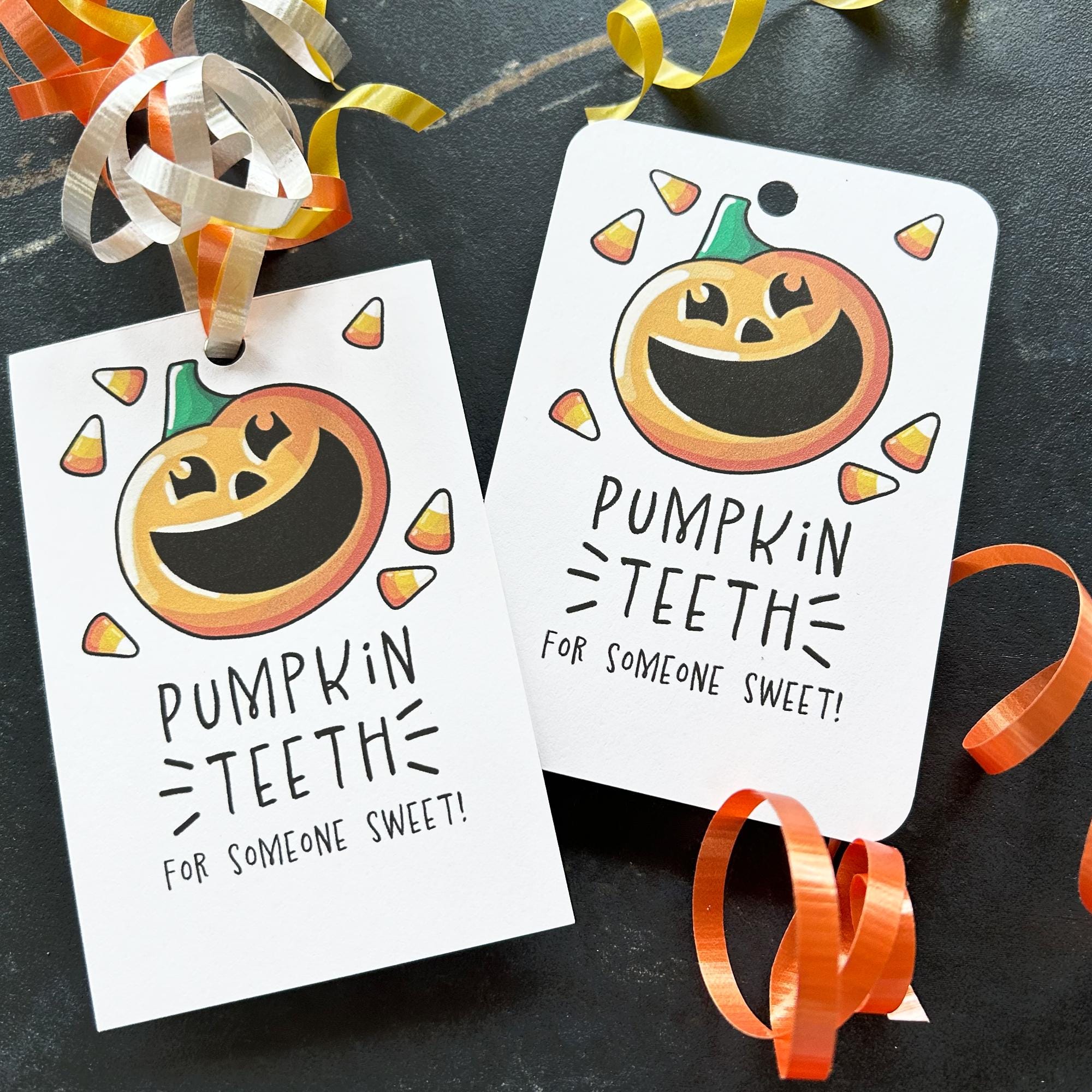 Pumpkin Teeth Treat Tags, Printable Halloween Candy Corn Gift Tags ...