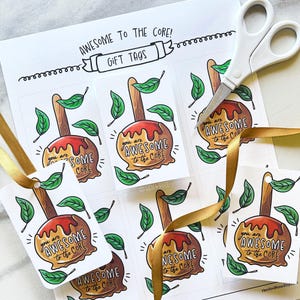 Printable Caramel Apple Gift Tag, Awesome to the Core Card ...
