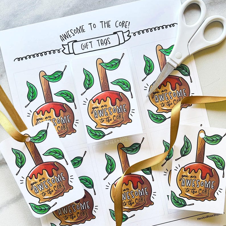 Printable Caramel Apple Gift Tag, Awesome to the Core Card ...