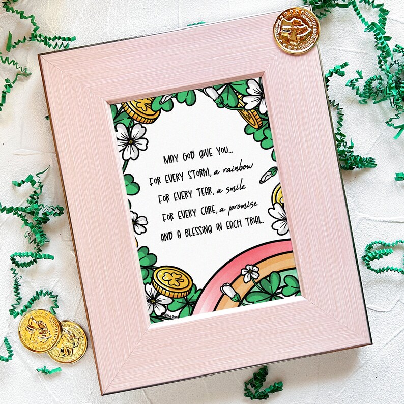 Christian St. Patrick's Day Irish Prayer Art Print, Hand Drawn Shamrock ...