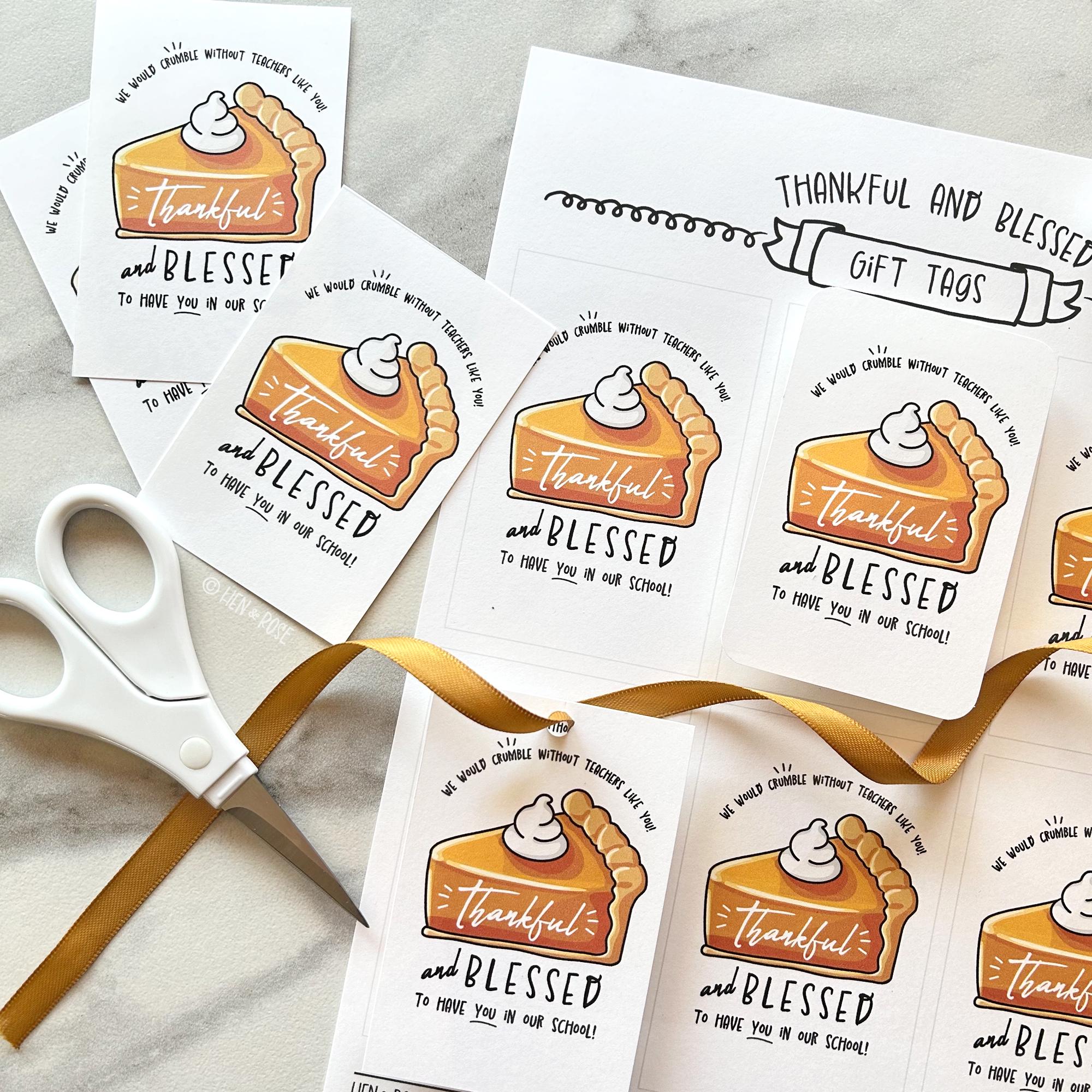 Teacher Appreciation Gift Tag, Thankful + Blessed Fall Thanksgiving ...