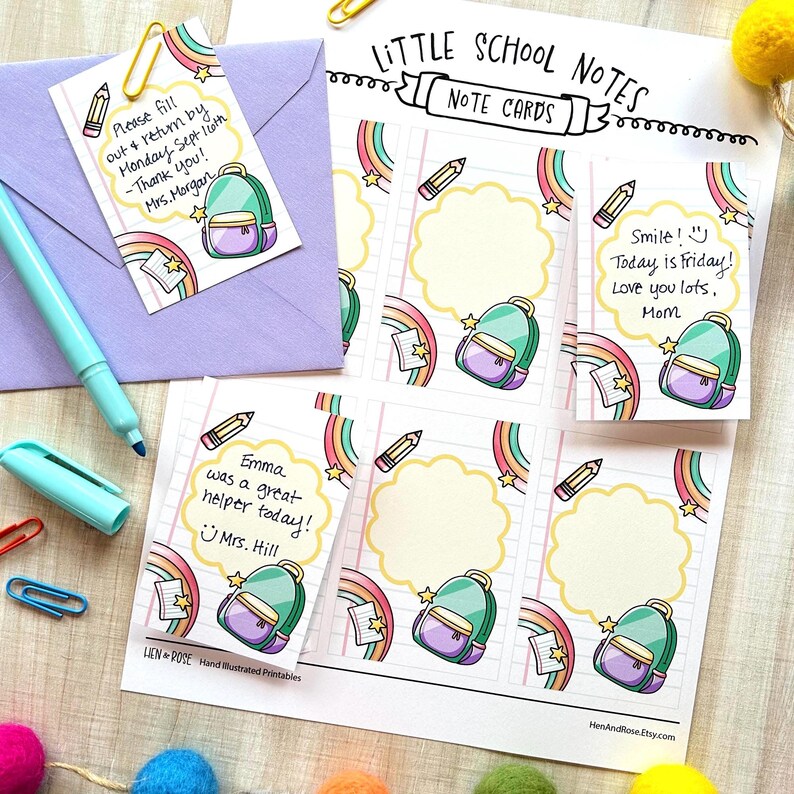 Printable School Note Cards, Note To/from the Teacher, Affirmations ...