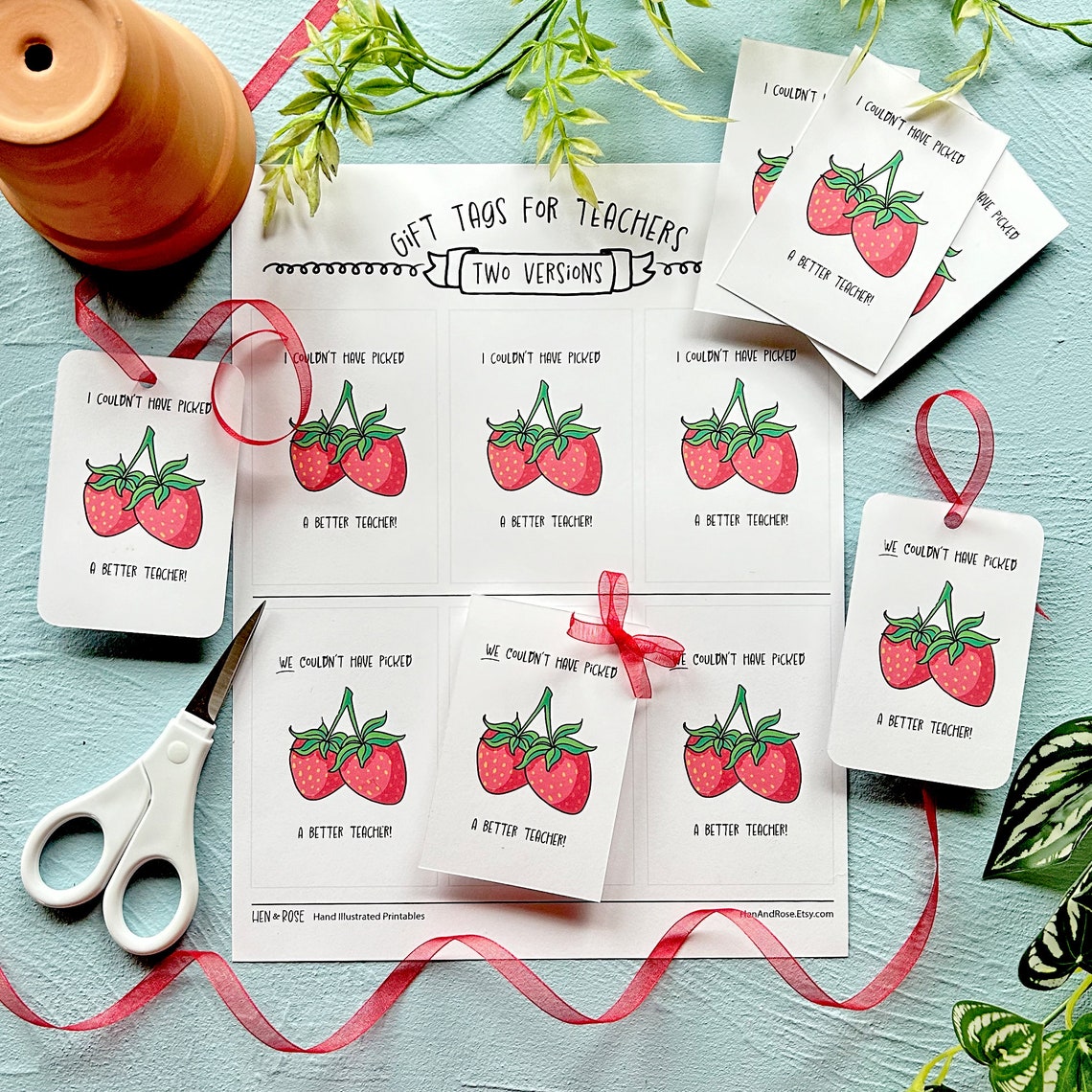 Printable Teacher Appreciation Gift Tags, Strawberry Picked A Better ...