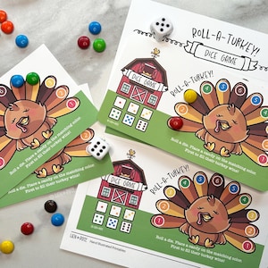 Roll A Turkey Dice Game Printable, Kid Thanksgiving Table Party Game ...
